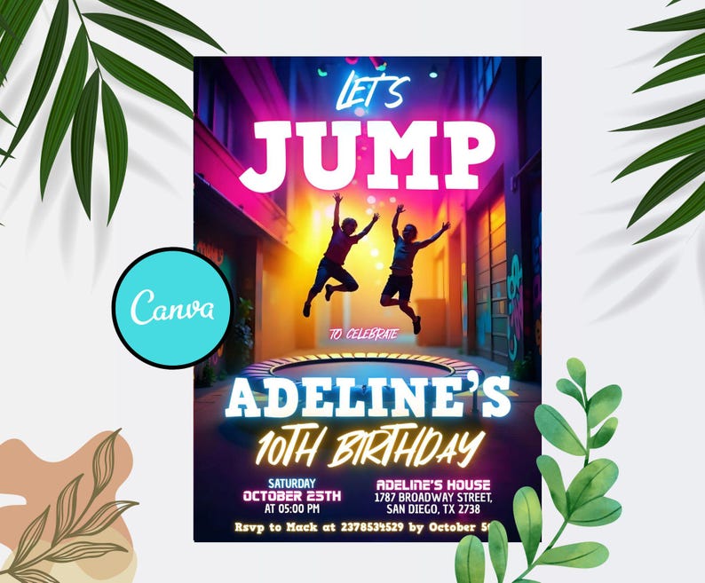 Trampoline Park Birthday Invitation: Editable Jump Party Template ...