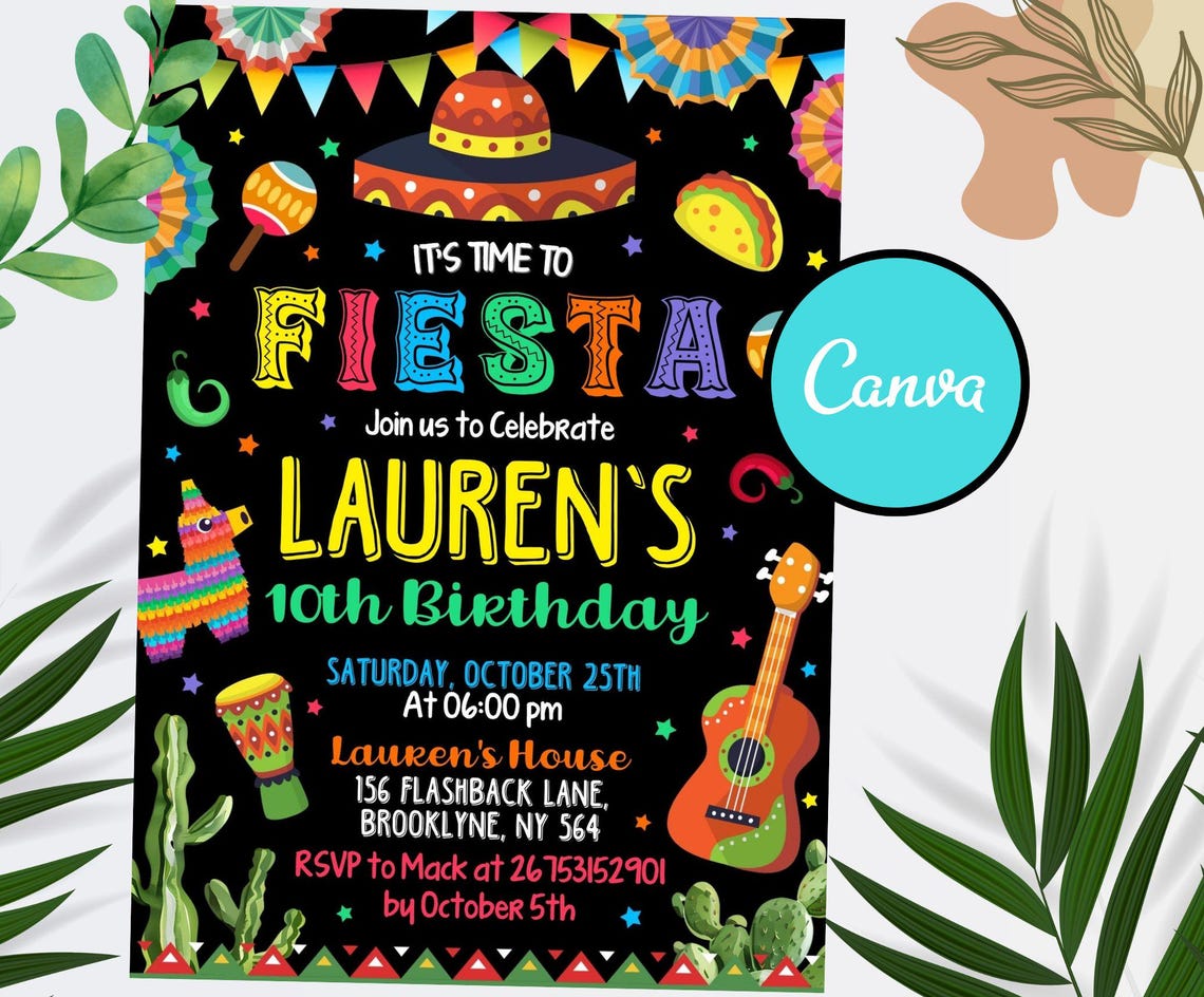 Editable Fiesta Invitation, Mexican Fiesta Theme, Mexican Floral ...