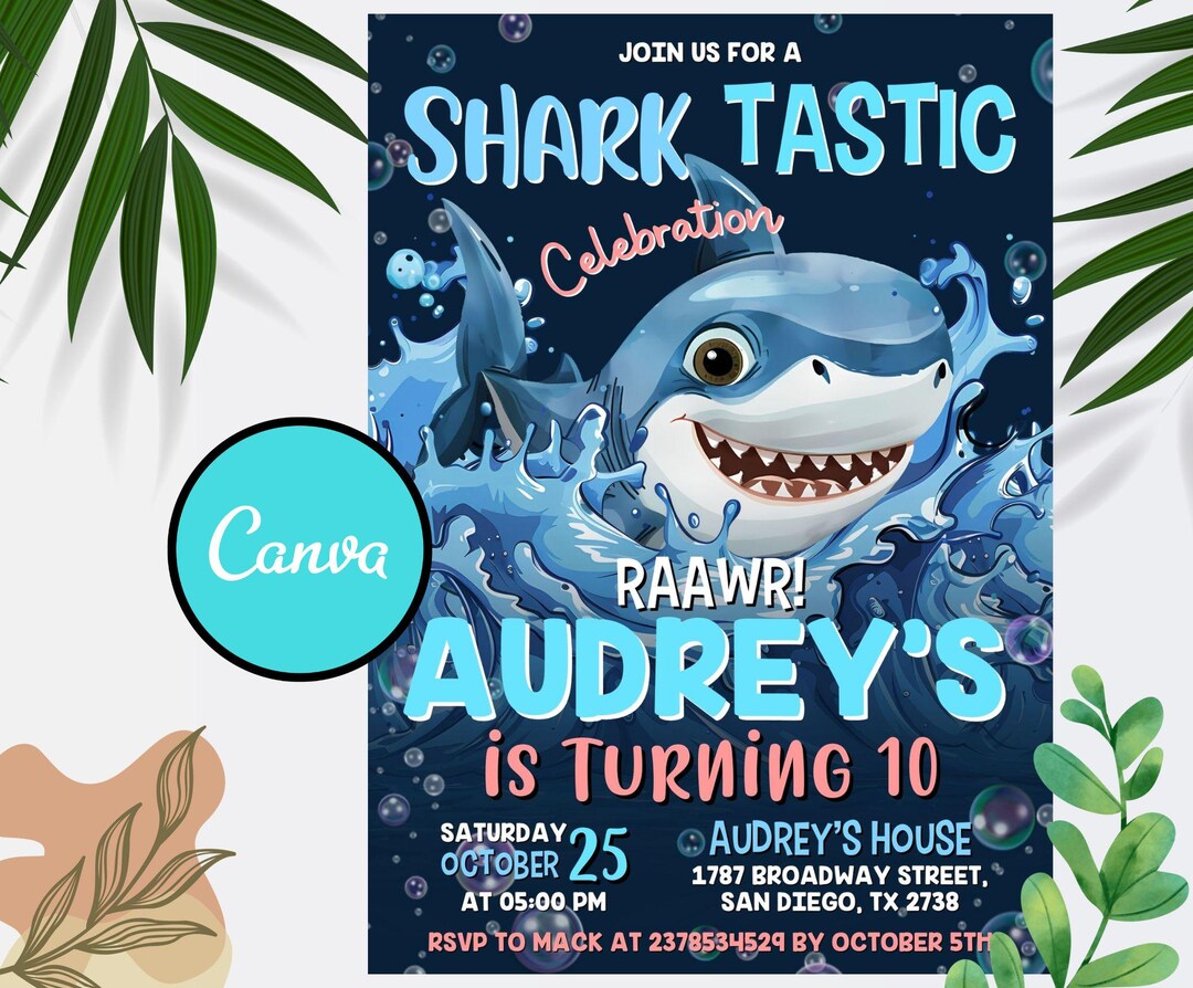 Editable Shark Invitation, Shark Invites, Boy Invitation, Shark ...