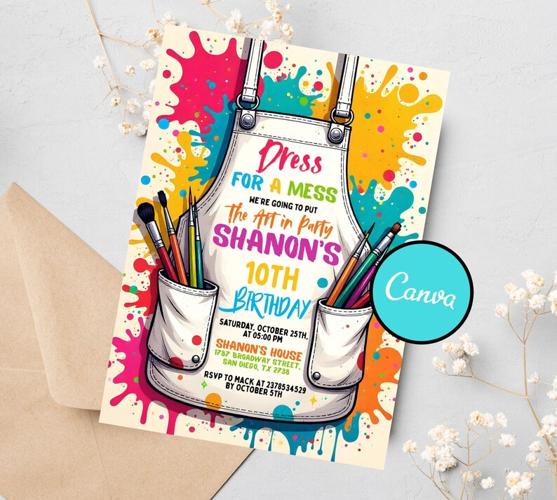Art Birthday Party Invitation, Painting Party Invitation, Art Party ...