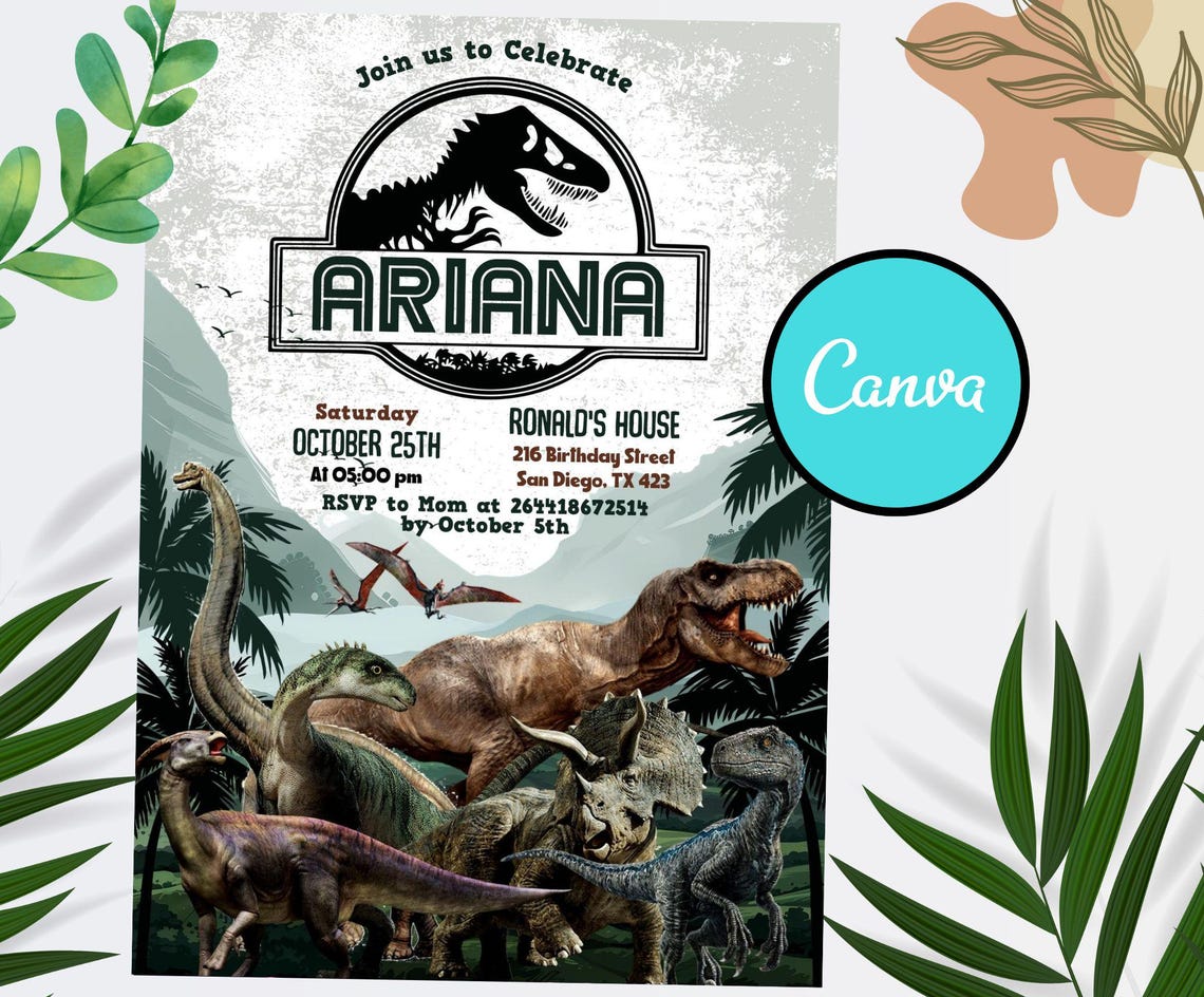 Editable Dinosaur Party Invitation, Dinosaur World Invite, Dino Boy ...