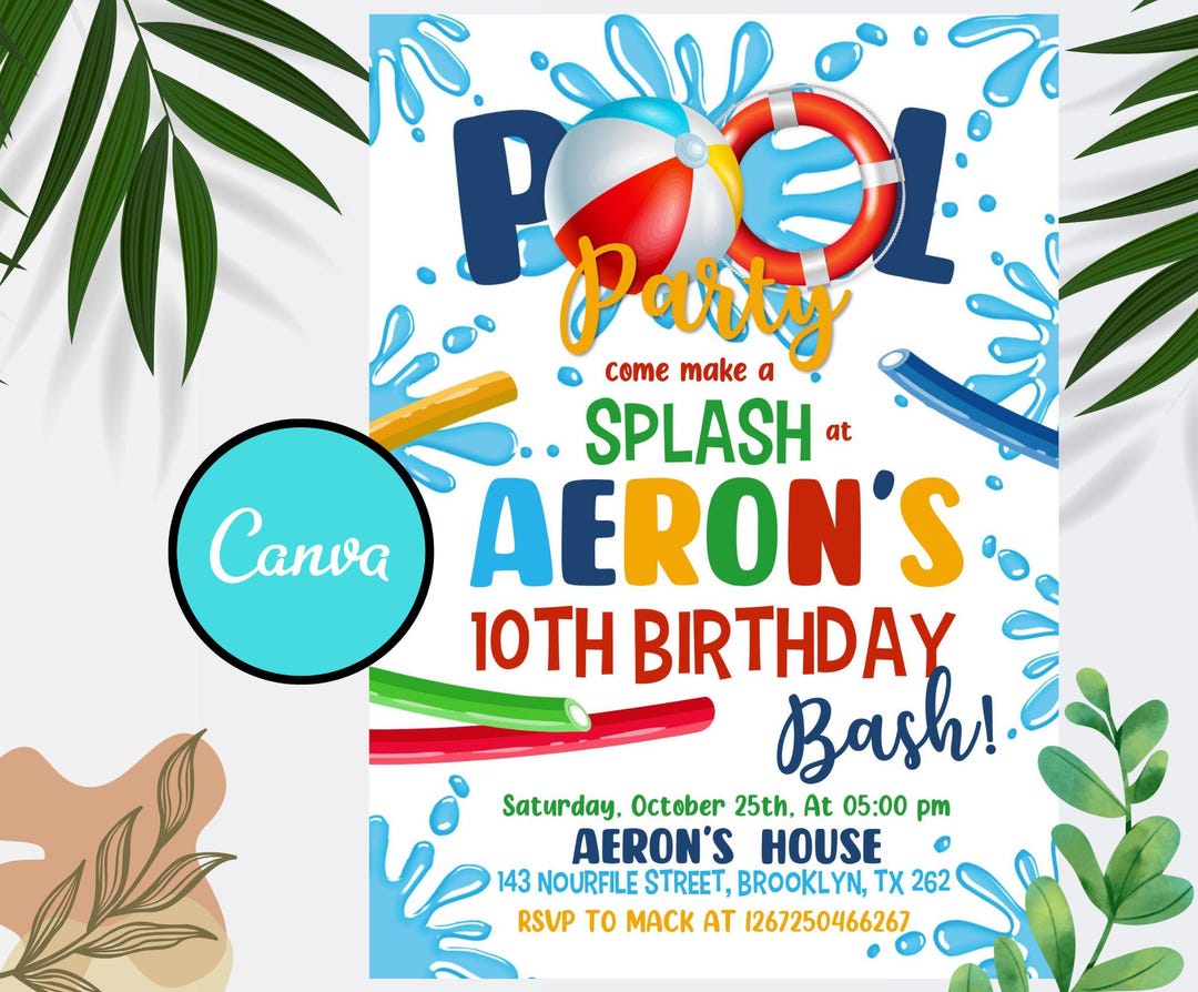 Editable Pool Party Invitation, Summer Birthday Party Invite, Swimming ...