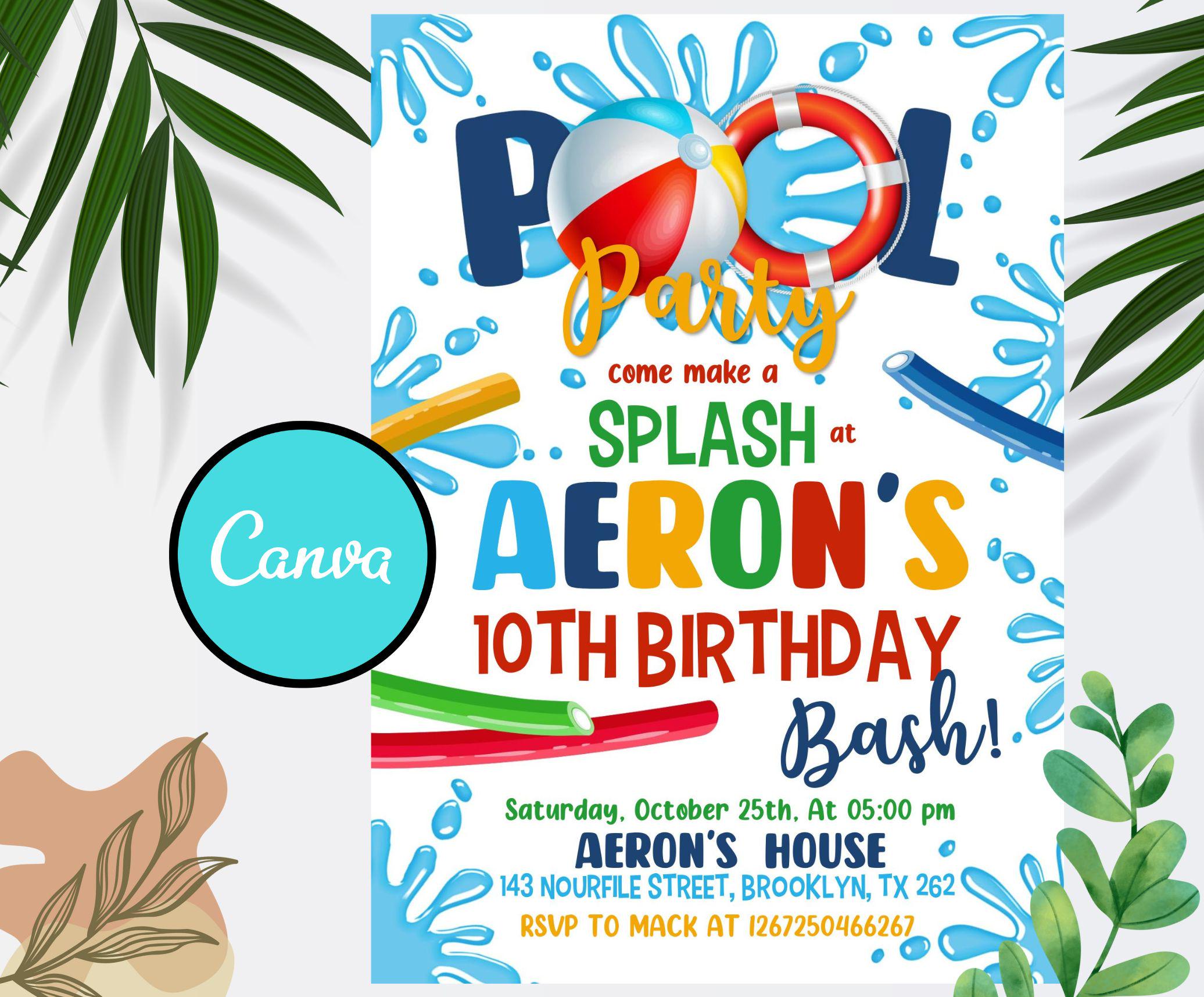 Editable Pool Party Invitation, Summer Birthday Party Invite, Swimming ...
