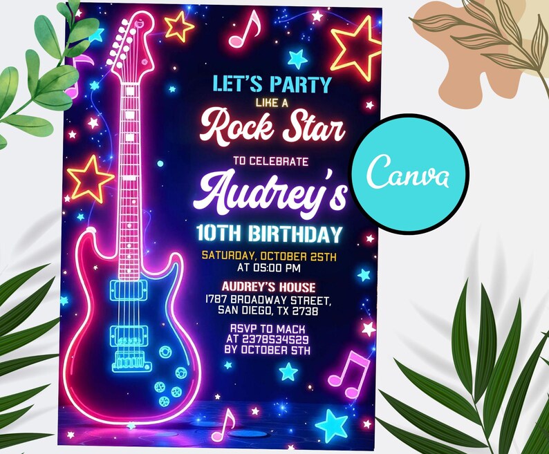 Editable Rock Star Birthday Party Invitation, Party Like A Rockstar ...