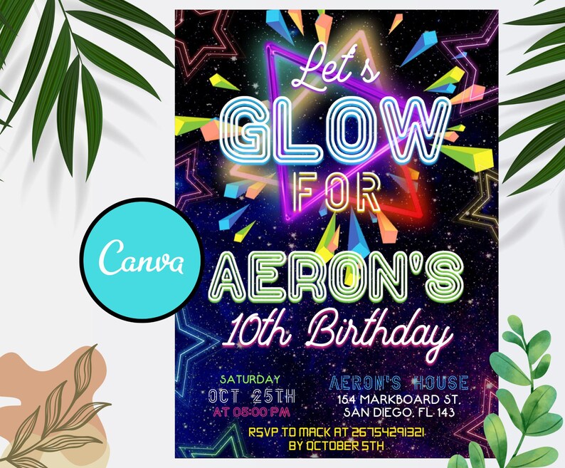 Editable Karaoke Birthday Invitation, Music Party Invite Template, Glow ...