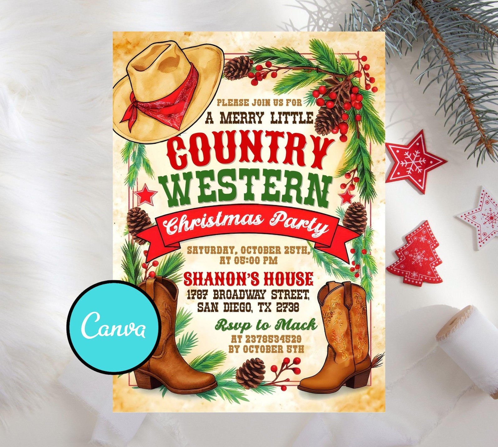 Western Christmas Party Invitation, Cowboy Christmas Party Invite ...