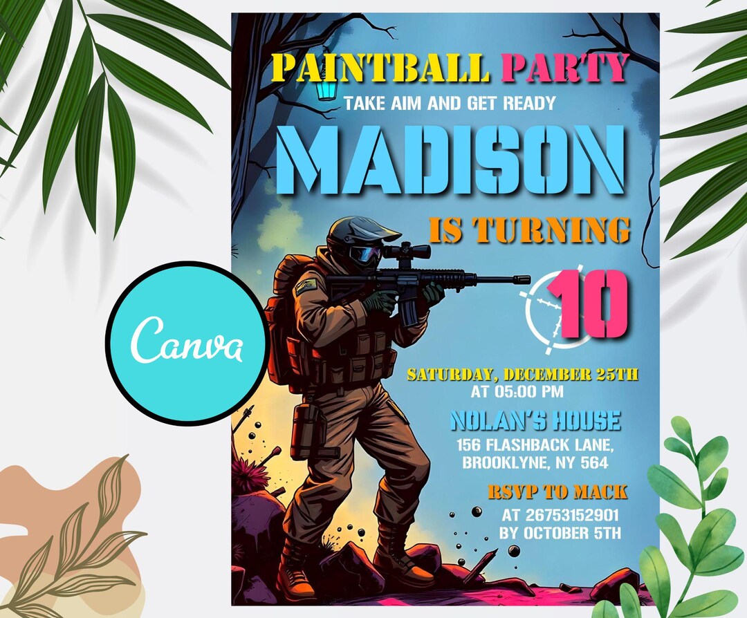 Editable Paintball Birthday Invitation, Paintball Party, Boys Party ...