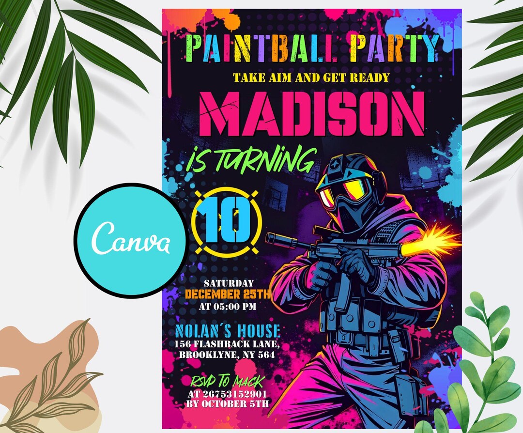 Editable Paintball Birthday Invitation, Paintball Party, Boys Party ...