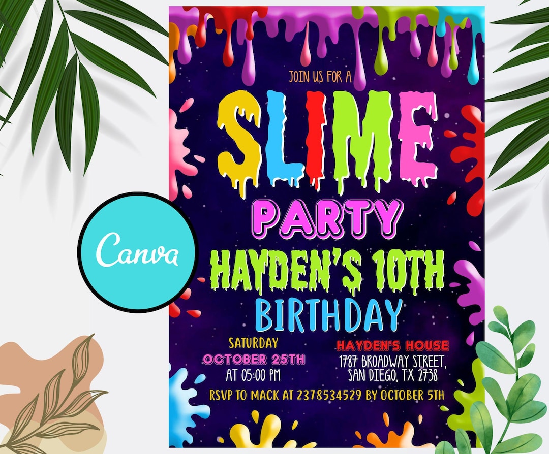 Editable Slime Party Birthday Invitation, Slime Invitation for Girl ...