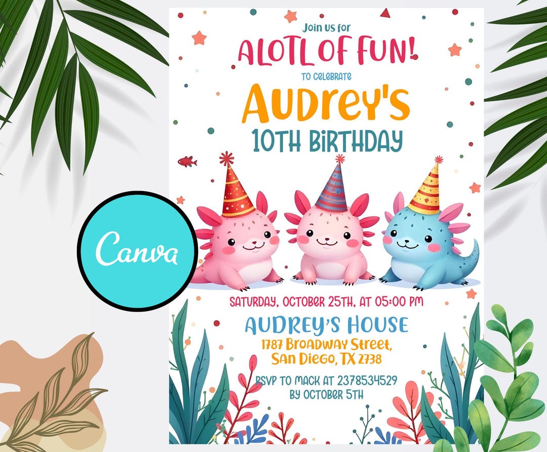 Axolotl Birthday Invitation, Editable Axolotl Birthday Invitation ...