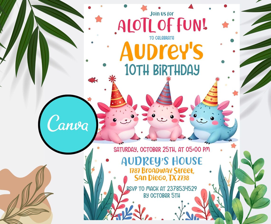 Axolotl Birthday Invitation, Editable Axolotl Birthday Invitation ...