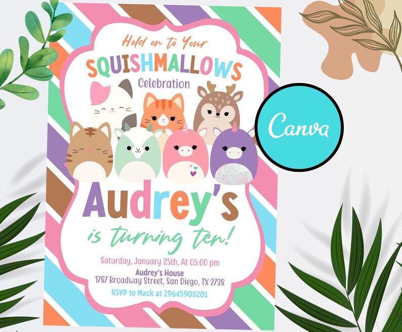 Editable Squishmallow Birthday Invitation: Printable Party (instant ...