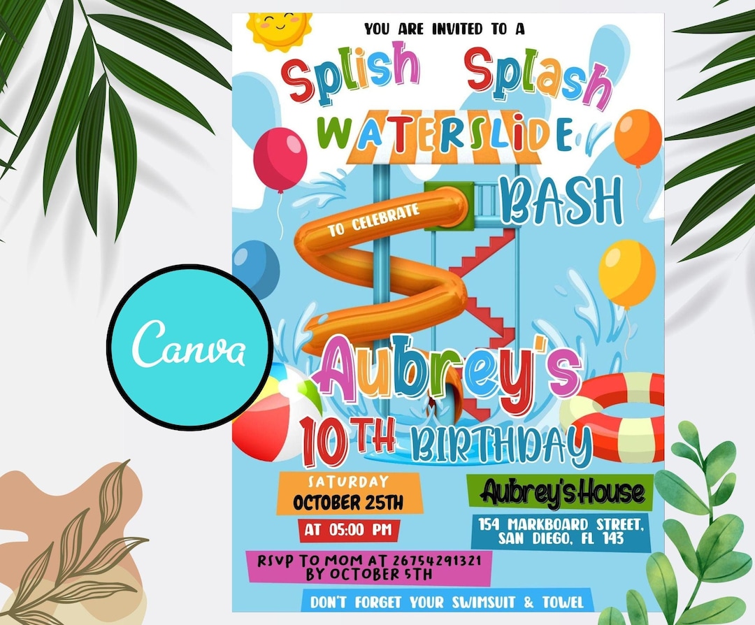 Editable Water Slide Birthday Invitation: Splash Pad Party (instant ...