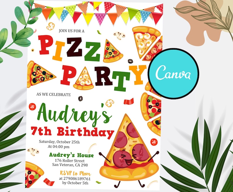 Editable Pizza Party Invitation, Pizza Birthday Party Invite, Pizza ...