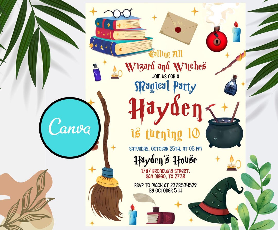 Editable Wizards Witches Birthday Invitation, Magical Birthday Invite ...