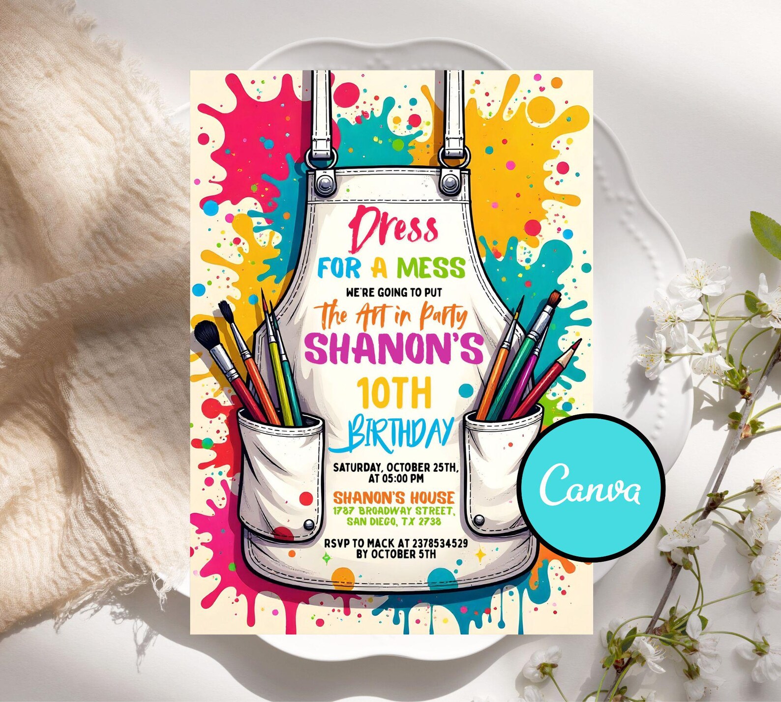 Art Birthday Party Invitation, Painting Party Invitation, Art Party ...