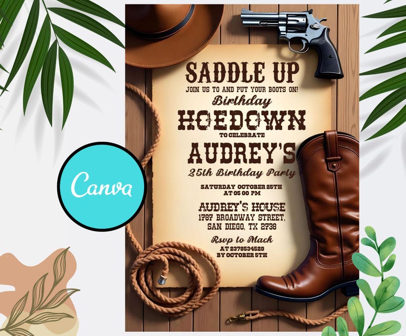 Editable Western Hoedown Birthday Invitation, Cowboy Birthday Invite, Saddle up and Put Your ...