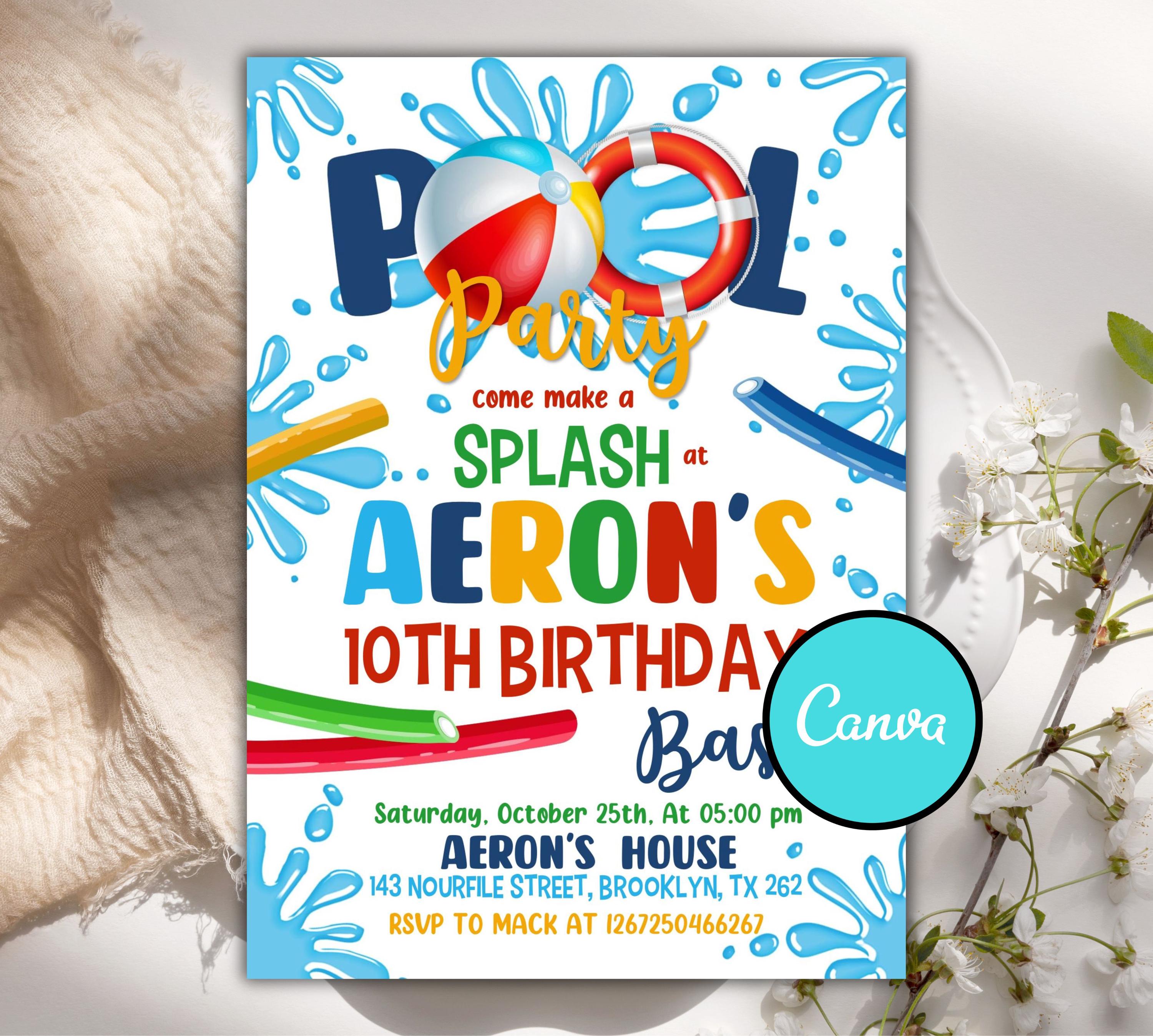 Editable Pool Party Invitation, Summer Birthday Party Invite, Swimming ...