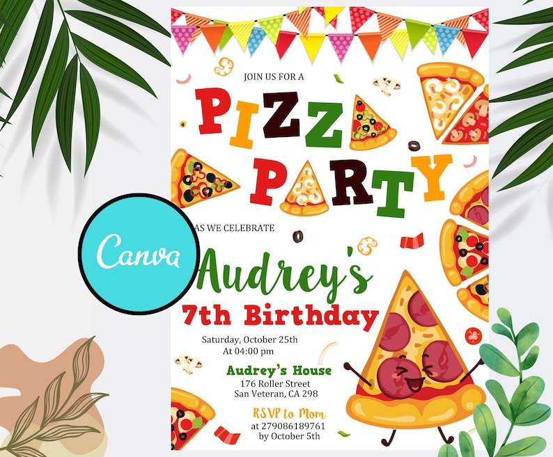 Editable Pizza Party Invitation, Pizza Birthday Party Invite, Pizza ...