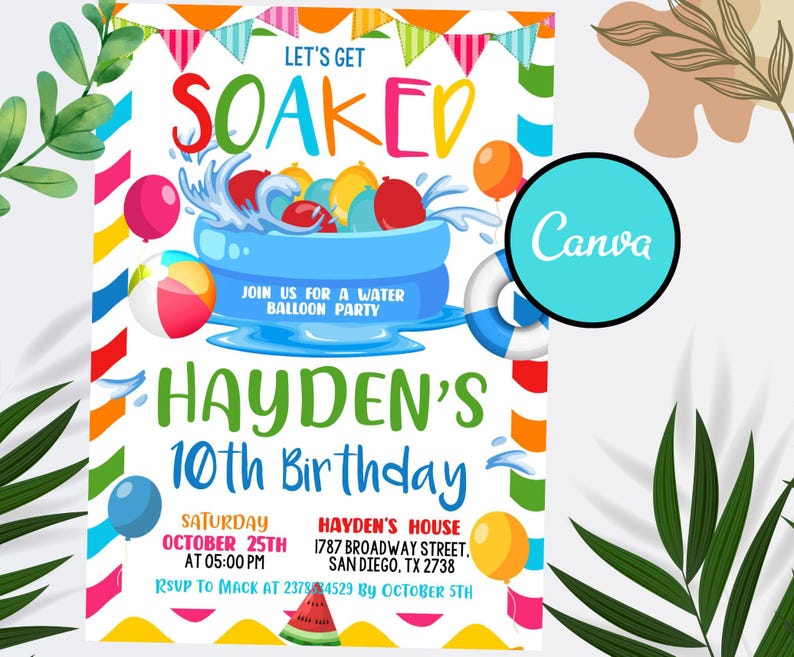 Water Balloon Birthday Invitation: Splash Pool Party (instant Download ...