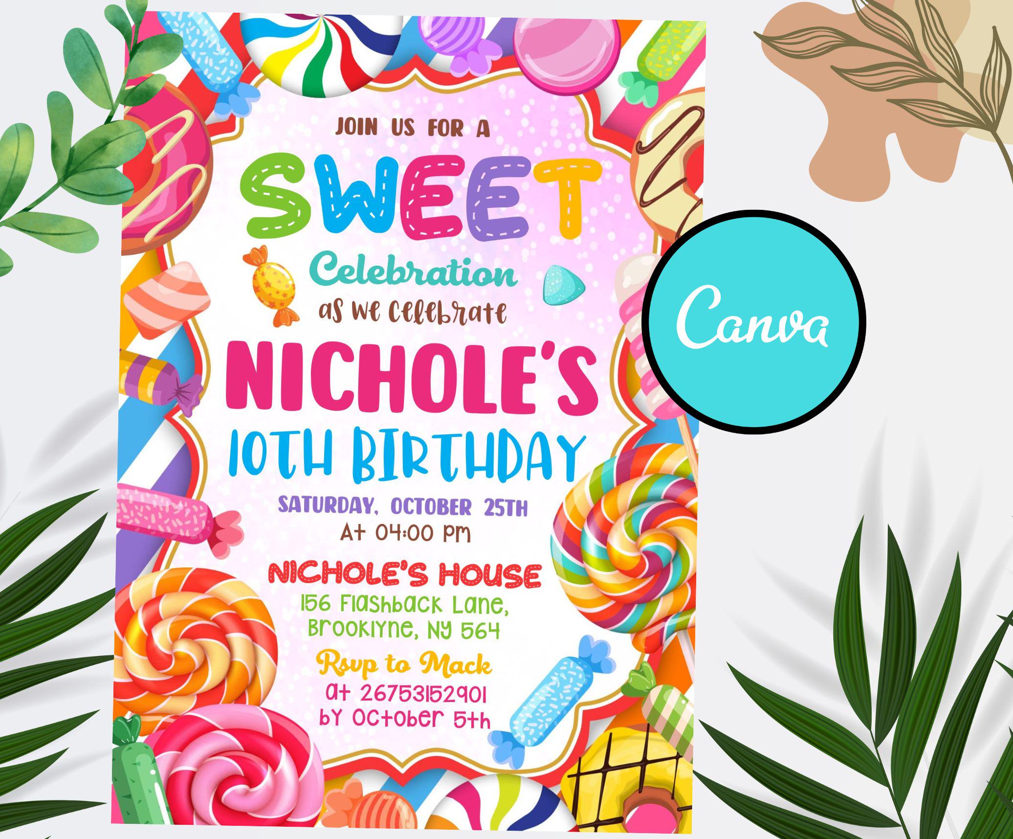 Editable Candyland Invitation, Candyland Invites, Candyland Lolipop ...