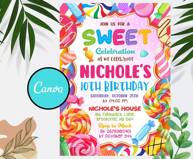 Editable Candyland Invitation, Candyland Invites, Candyland Lolipop ...