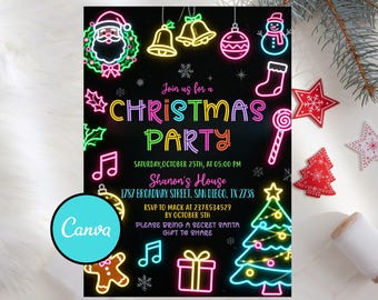 Editable Neon Christmas Party Invitation, Xmas Office Party, DIGITAL ...