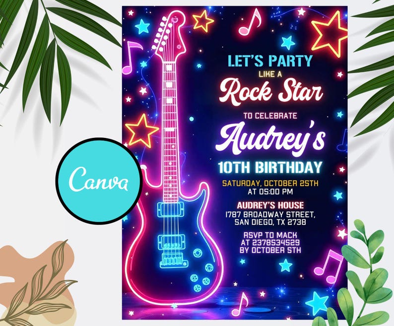 Editable Rock Star Birthday Party Invitation, Party Like A Rockstar ...