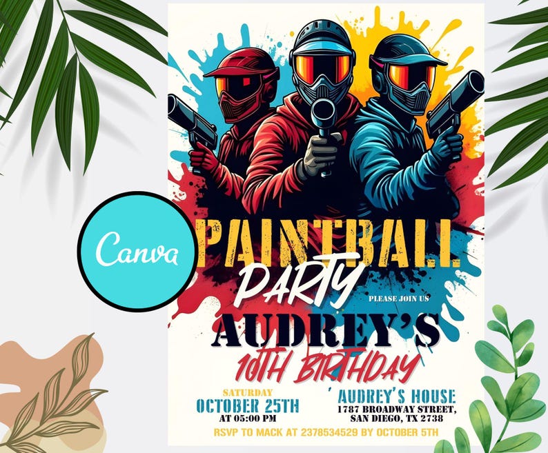 Editable Paintball Birthday Invitation, Paintball Party, Boys Party ...