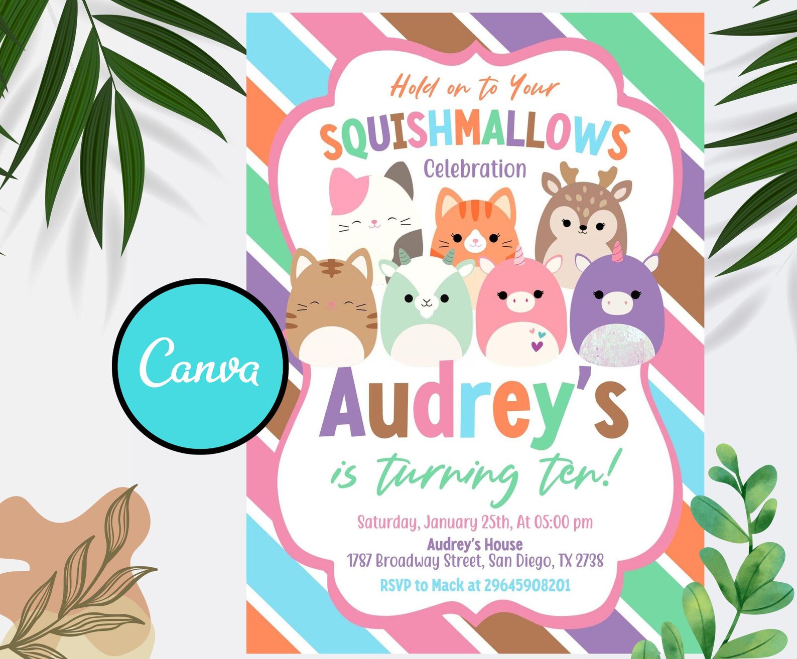 Editable Squishmallow Birthday Invitation: Printable Party (instant ...