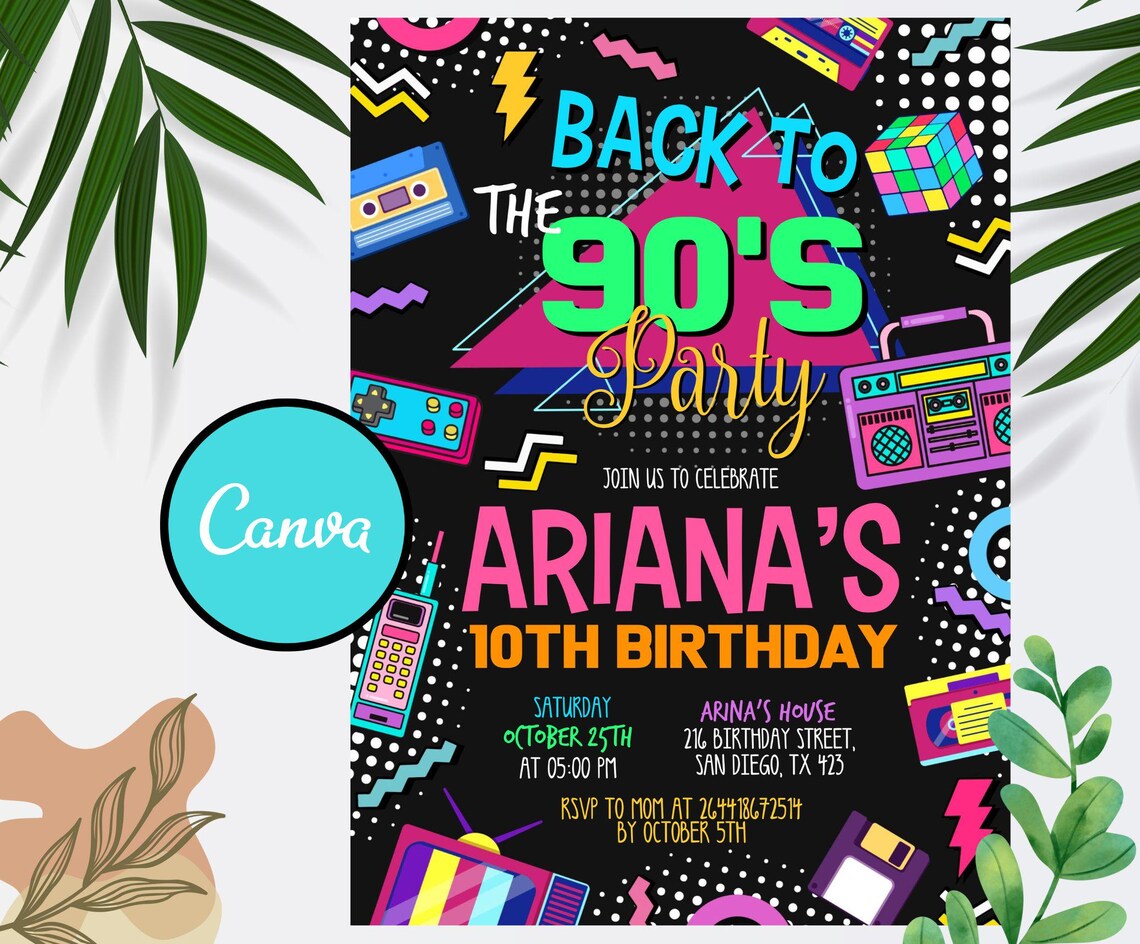 Editable 90's Birthday Invitation, 90's Party Invitation, 90's Birthday ...
