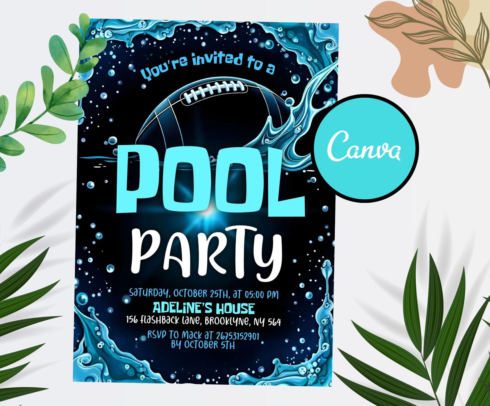 Editable Football Pool Party Invitation: Boy's Sports Birthday (digital ...