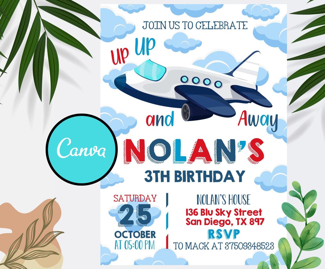 Airplane Birthday Invitation: Time Flies Theme (instant Download) - Etsy