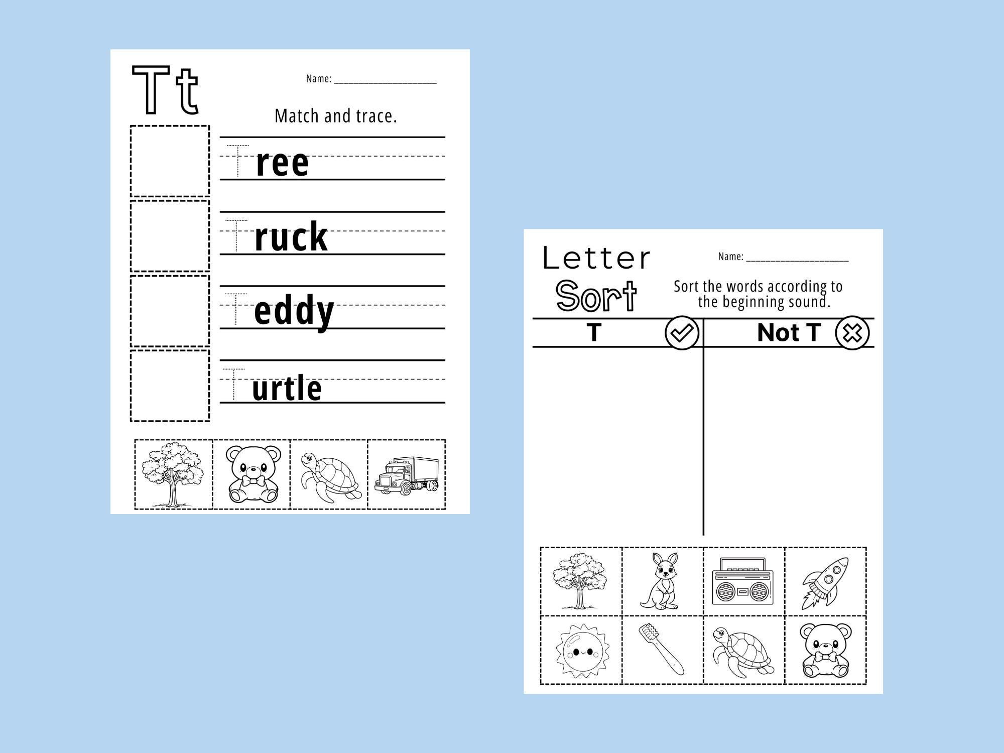Letter of the Week "t" Worksheets, Alphabet Busy Book, Learning Binder ...