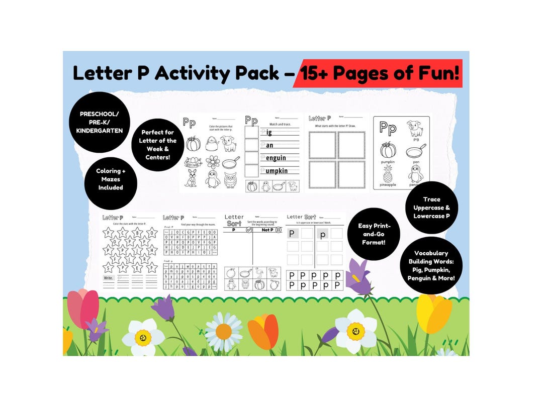 Letter of the Week "p" Worksheets, Alphabet Busy Book, Learning Binder ...