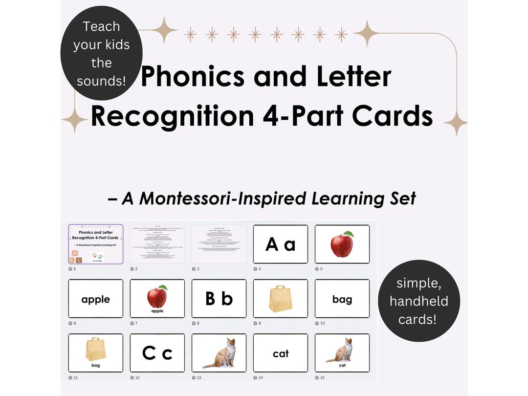 Montessori Phonics Cards | Printable Letter Recognition 4-part Cards ...