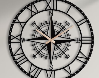 Compass-shaped Metal Wall Clock With Roman Numerals – Vintage Design ...