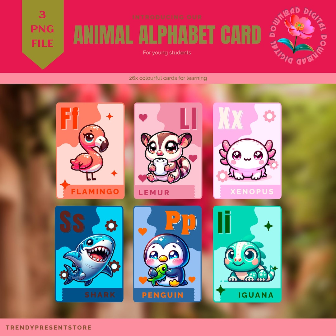 Animal Alphabet Card - Montessori Flash Cards - Pre-school Cards ...