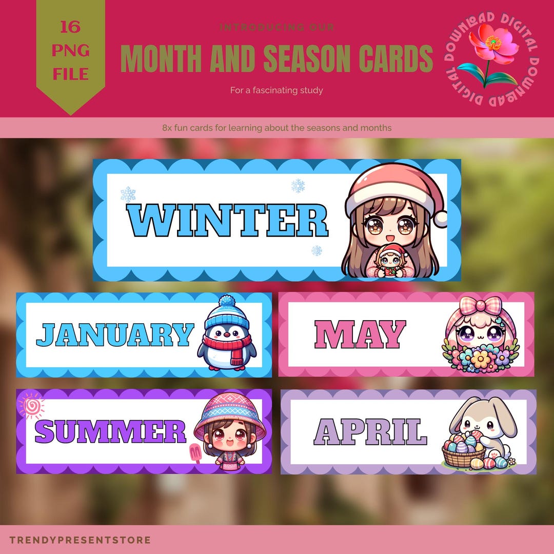 Months and Seasons Cards - Educational Card - Montessori Picture Cards ...