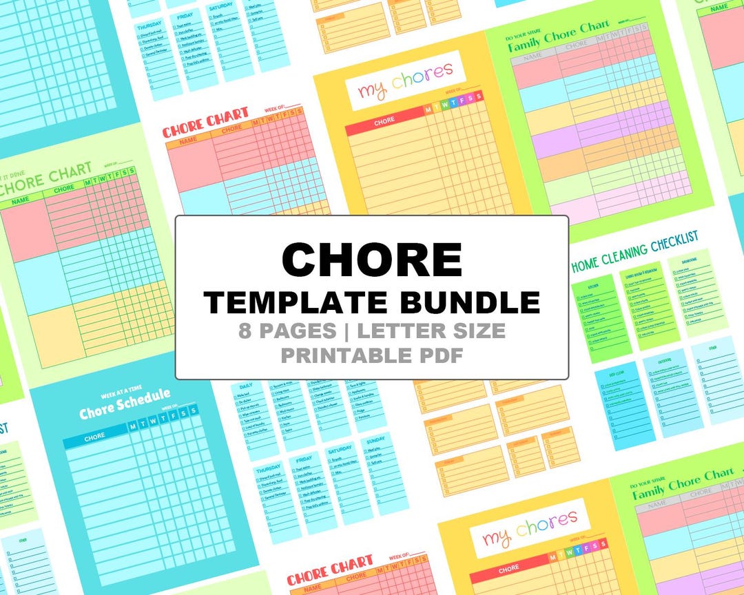 Digital Chore Bundle | Downloadable Printable PDF Templates for Chore ...