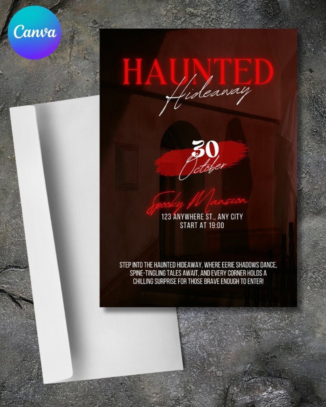 Haunted Hideaway Party Invitation Editable Canva Template Instant ...