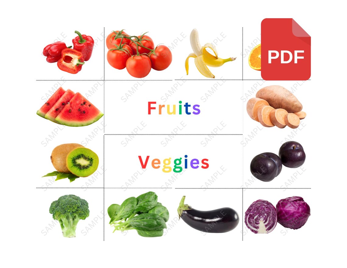Fruit & Vegetable Sorting Cards for Kids PDF - Realistic Image Food ...