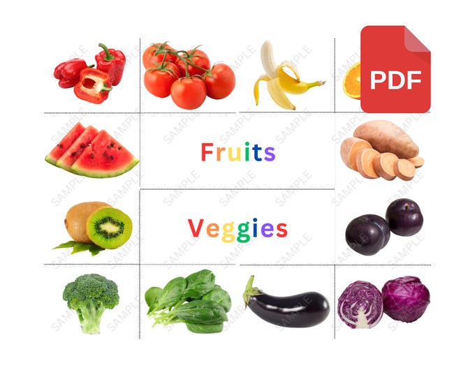 Fruit & Vegetable Sorting Cards for Kids PDF - Realistic Image Food ...
