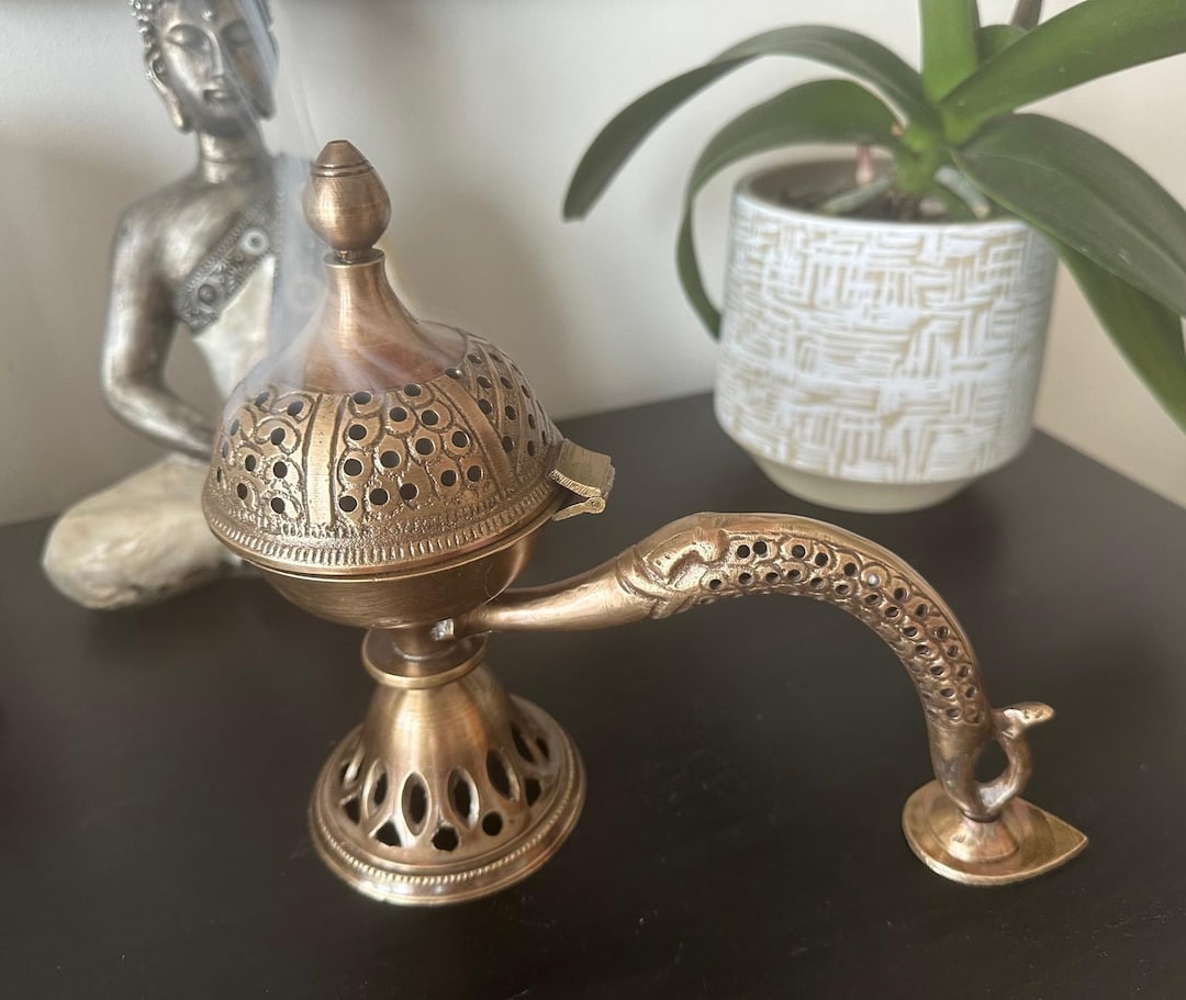Engraved Brass Incense Burner: Temple Dhuni Loban Lamp - Etsy