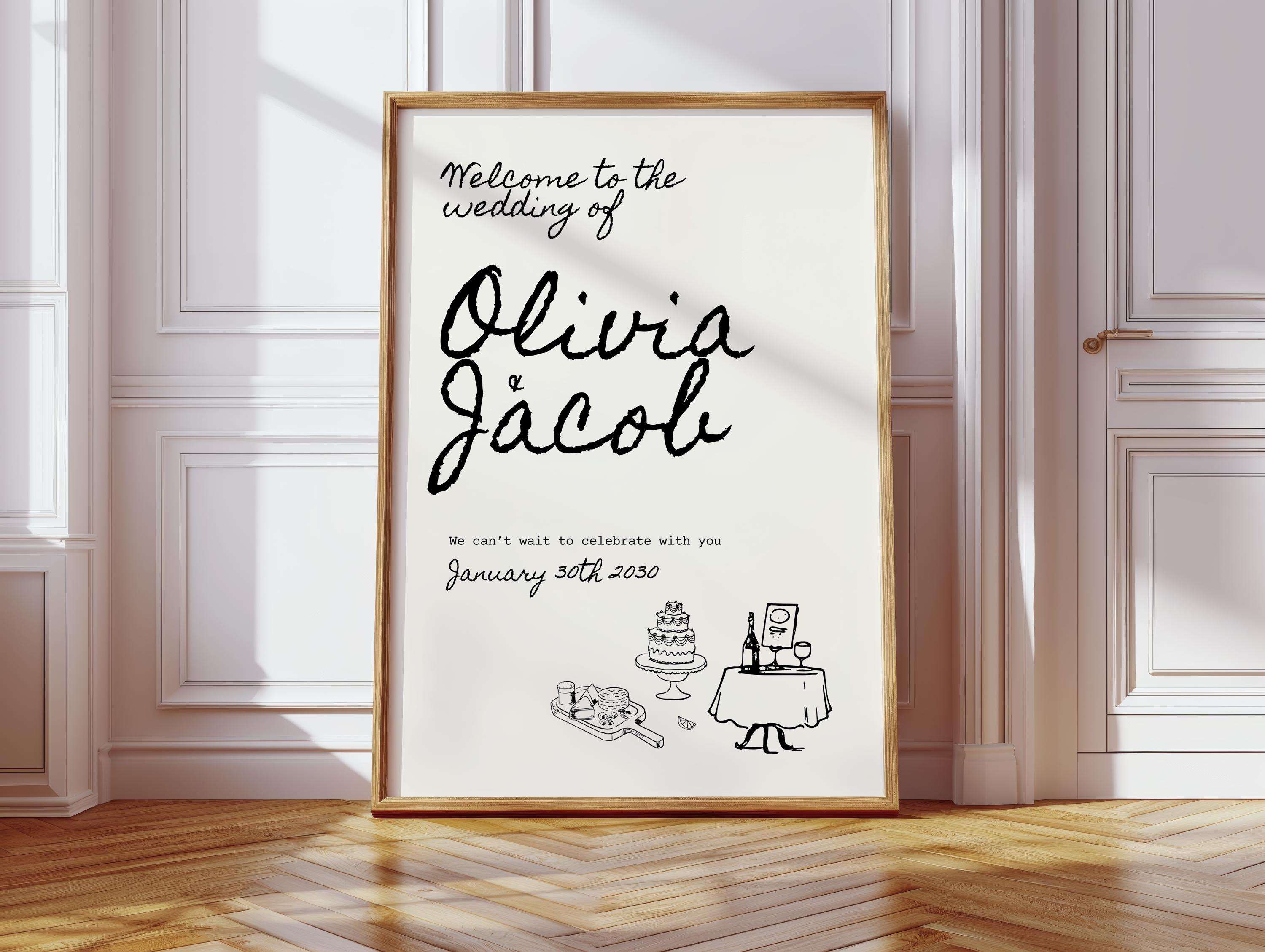Welcome to Our Wedding Sign, Hand Drawn Wedding Welcome Sign Entrance ...