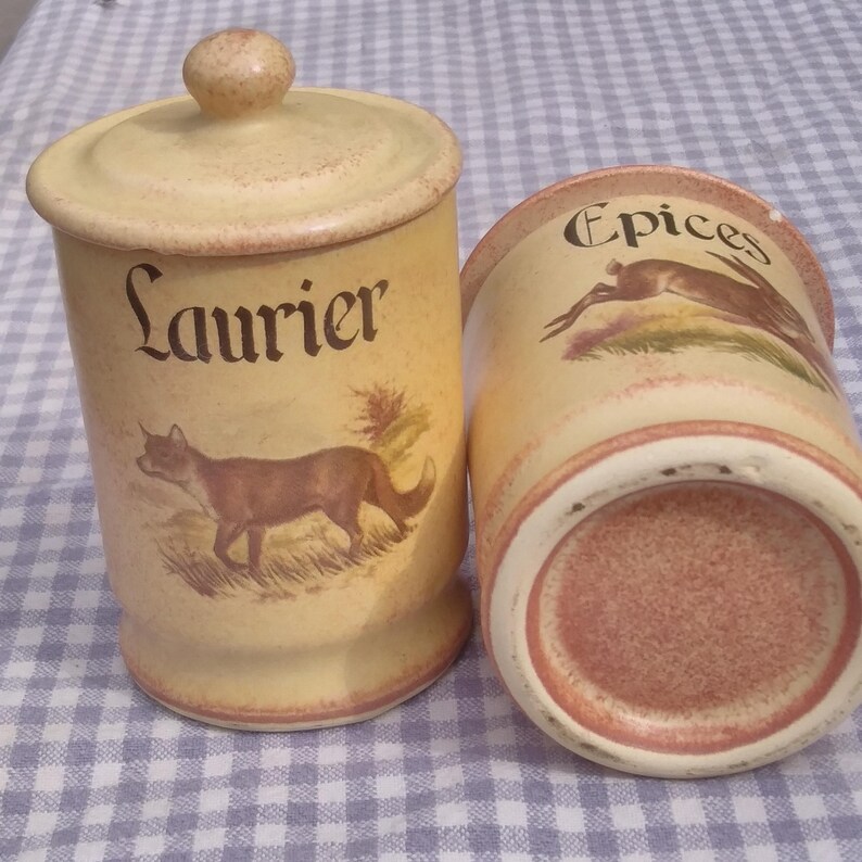 French Vintage Earthenware Spice Jars - Etsy