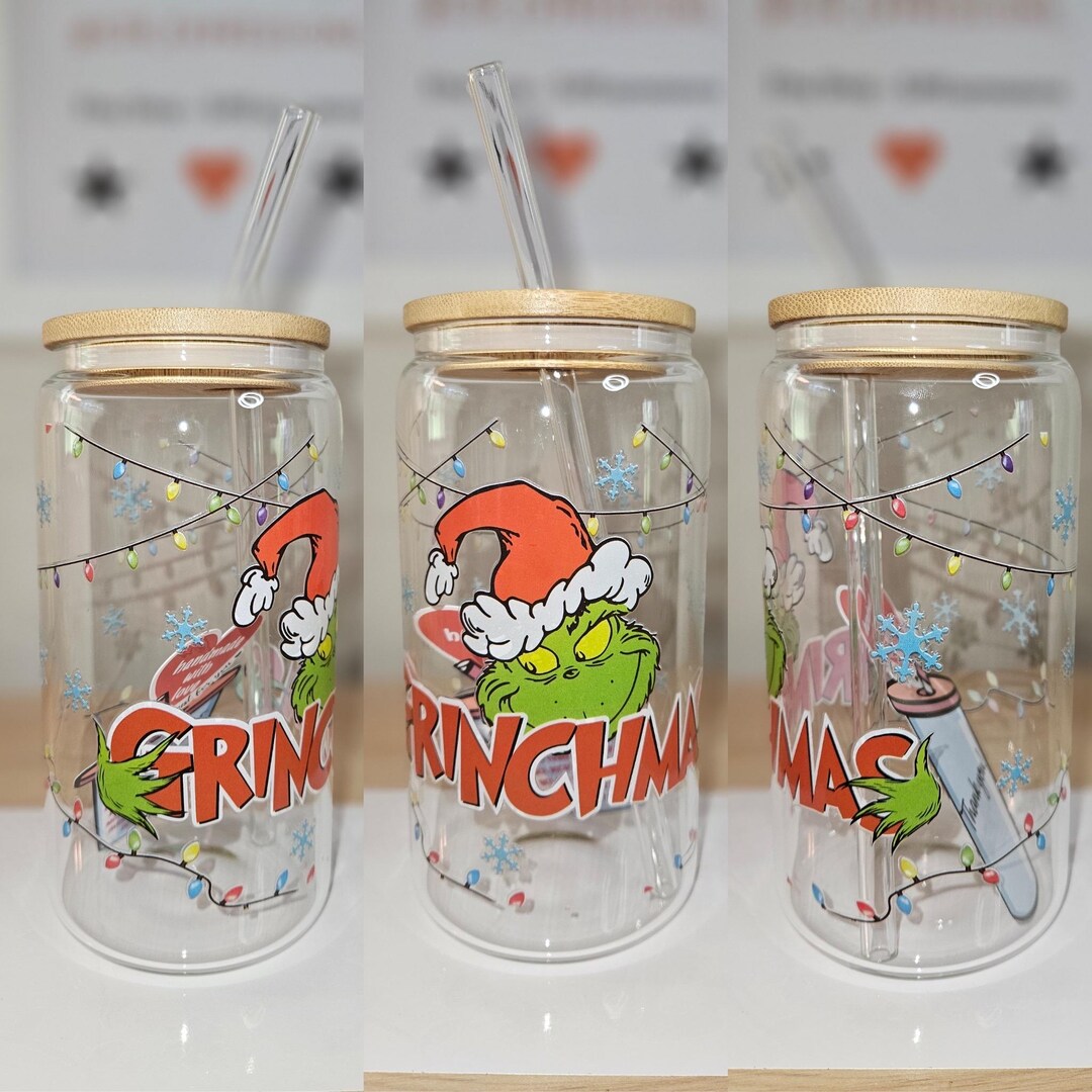 Handmade GRINCH THEME Glass Cups 16oz - Etsy