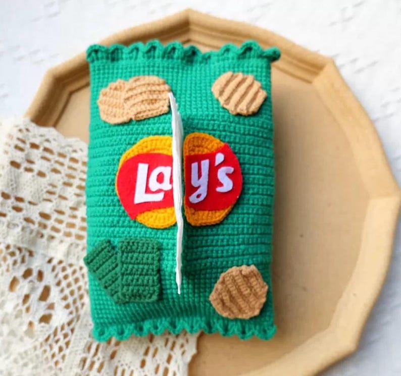 Handmade Crochet Tissue Box Cover, Fun Chips Tissue Case - Etsy