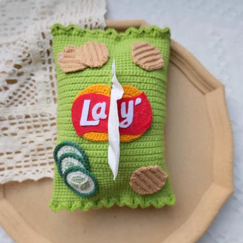 Handmade Crochet Tissue Box Cover, Fun Chips Tissue Case - Etsy