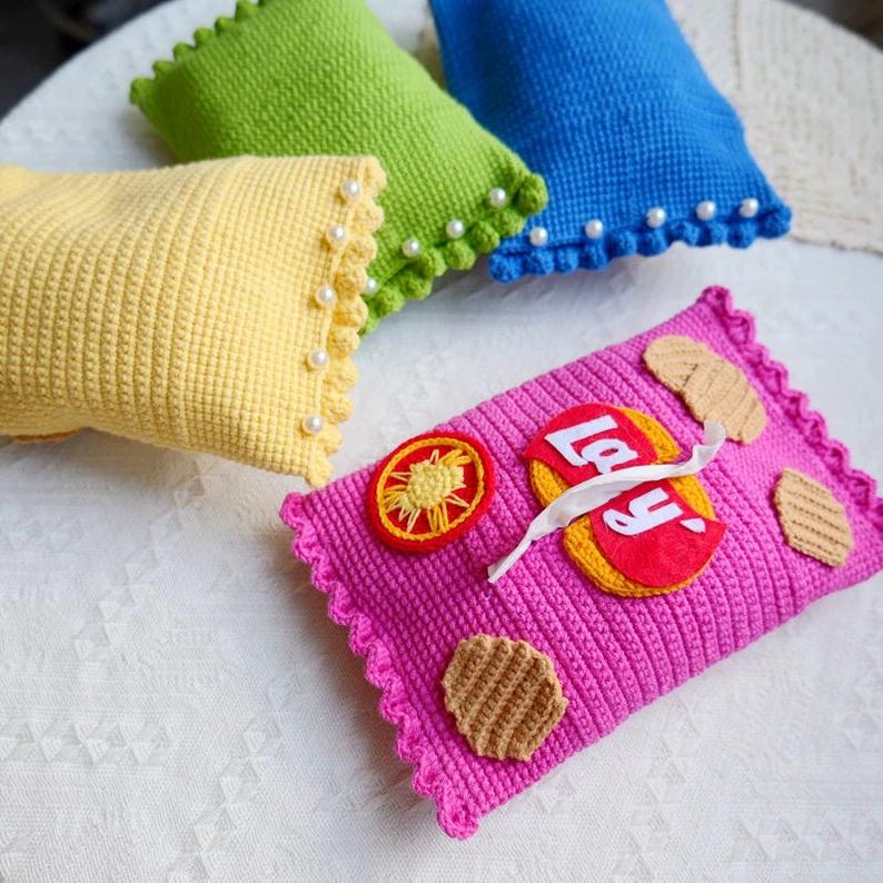 Handmade Crochet Tissue Box Cover, Fun Chips Tissue Case - Etsy